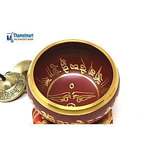 5.25 Inch Tibetan Meditation Yoga Singing Bowl Set with free wooden Mallet Cushion Om Tingsha Cymbals from Nepal, Singing bowls.