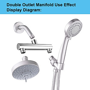 AZOS Chrome Double Outlet Shower Manifold, Suitable for Dual Sprayer Showering System, Can Connect Two Showerheads - Double Enjoyment