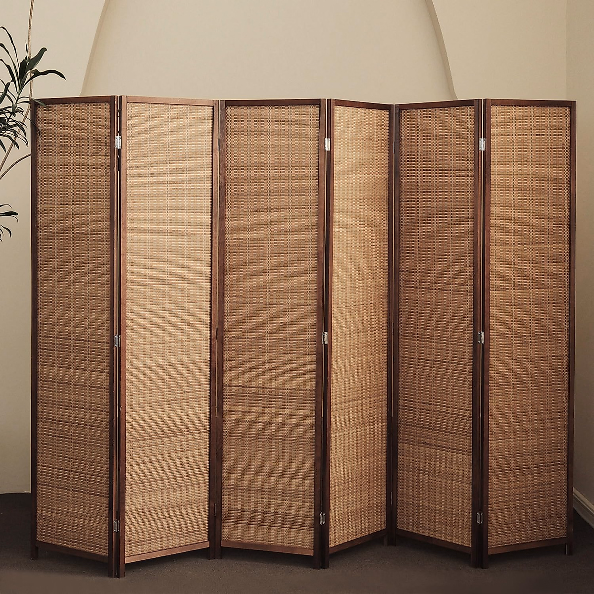 Furnnylane 6 Panel Room Divider and Folding Screen Room Divider,Bamboo Room Divider for Room Separation,67" H x 92.1" W