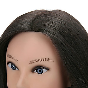 SILKY 100% Real Hair Mannequin Head with Stand, Hairdressers' Practice Training Head and Cosmotology Doll Head for Hairstyling and Braid - Natural Black