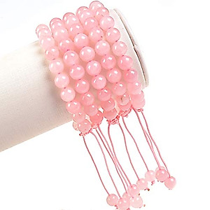 Massive Beads Natural Healing Power Gemstone Crystal Beads Unisex Adjustable Macrame Bracelets 8mm (Rose Pink)