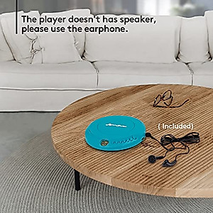 ByronStatics Portable Disc CD player, Personal Walkman Music CD Players Anti-Skip Shockproof Protection, Portable and Lightweight, Headphones Jack, Powered DC or 2XAA Battery - Teal