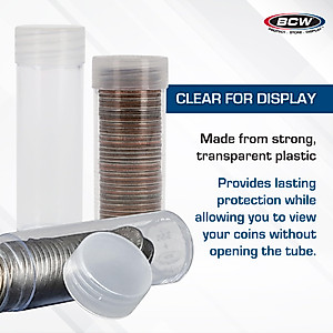 BCW Clear Quarter Coin Tubes with Screw-On Cap, Each Holds 40 Quarters (10-Tubes Total)