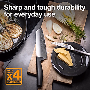 Fiskars 6.3" Santoku Knife, Kitchen Knife for Chopping, Dicing, and Mincing with Japanese Stainless Steel Hard Edge Blade, DIshwasher Safe