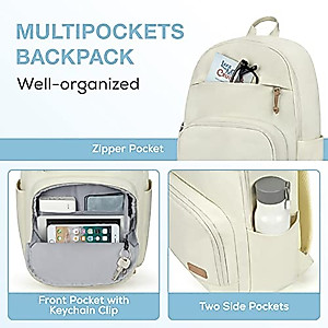 mommore School Backpack for Boys Girls 6-8 Years Old Lightweight Kids Bookbags Casual Daypack with Luggage Strap, Beige