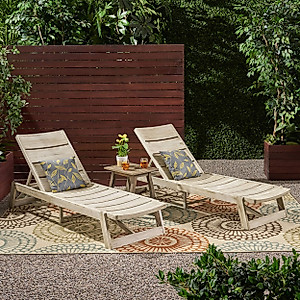 GDFStudio Outdoor Acacia Wood Chaise 3 Piece Lounge Set