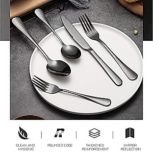 Portable Travel Utensils Set with Case 18/8 Stainless Steel Black Silverware Sets Include Knife Fork and Spoon with Case Reusable Utensil Set for Lunch Box and Camping (Black)