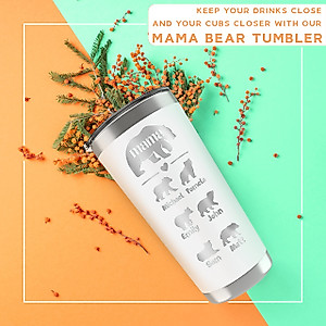 Mother's Day Gifts I Personalized Mama Bear Tumbler with Cubs and Name I Up to 6 Cubs & 5 Fonts - 13 Colors I Mother's Day Gifts from Daughter I 20 OZ - 30 OZ