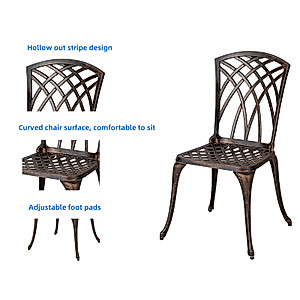 ZOTORUN Bistro Set 3 Piece Cast Aluminum Patio Furniture Sets 2 Chairs and 1 Round Table with Umbrella Hole for Outdoor, Patio Balcony, Bronze