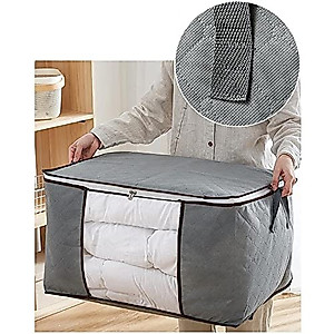 80L Foldable Storage Bins Clothes Comforters Blankets Quilts Duvets Pillows Bedding Storage Containers with Handles (Gray,2)