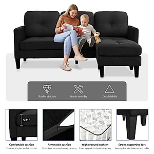 TOBYUL L-Shaped Couch with Reversible Chaise，Convertible Sectional Sofa Couch，Modular Couch Set，Living Room Furniture Sets，Couches for Living Room Apartment and Small Space (Black)