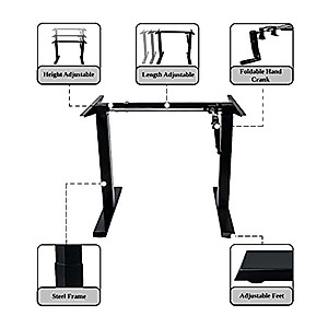 ErgoMax Adjustable Crank Desk Frame, Tabletop Not Included, 48.56 Inch Max Height, Black