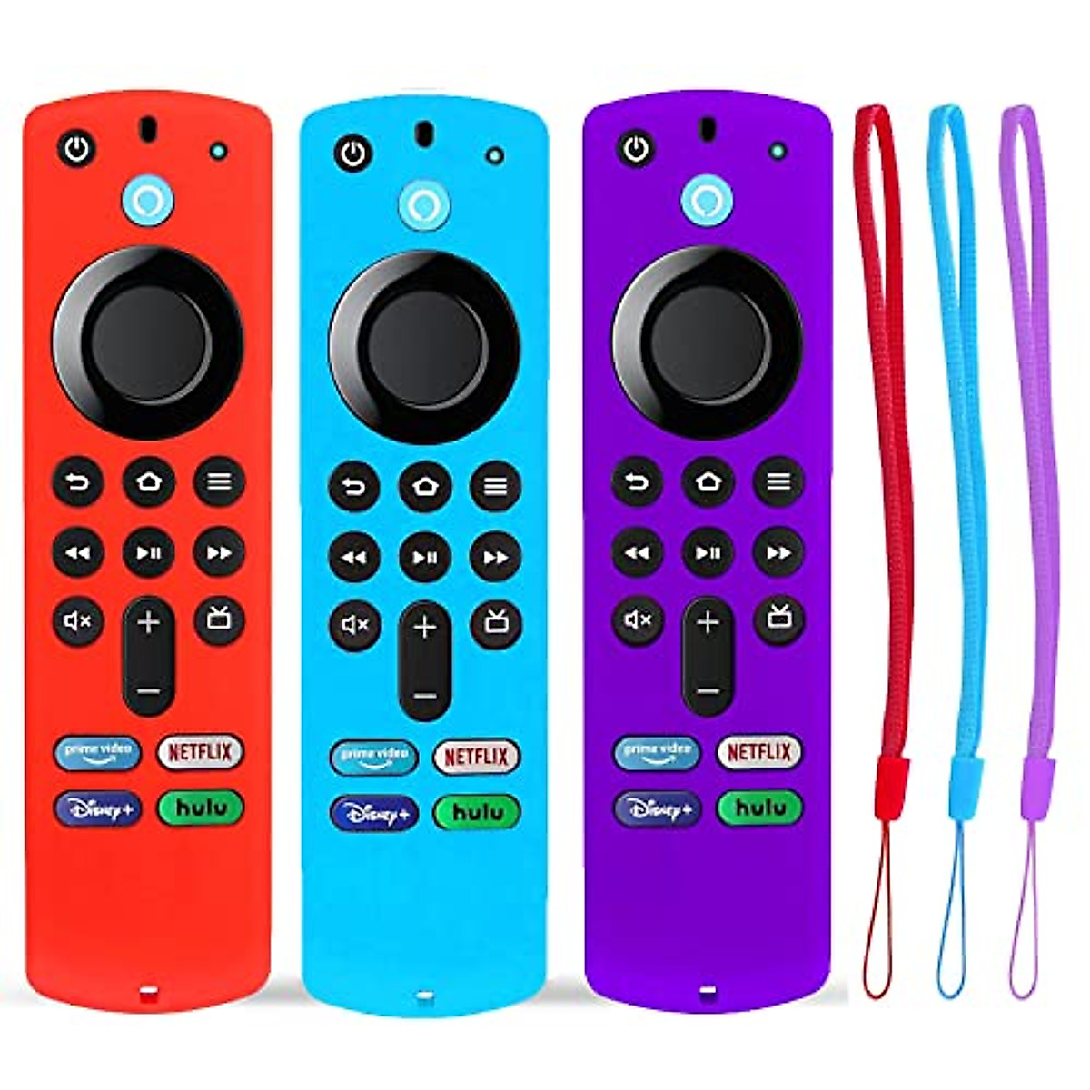 TOKERSE 3 Pack Remote Cover for FireStick 3rd Gen 2021 / 4K Max 2021 - Silicone Case for FireSticksticktv 4K+ 2021 Voice Remote Case Cover Sleeve Skin with Lanyard - Red Blue Purple