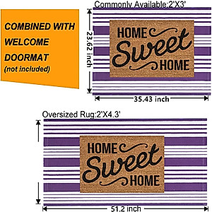 Purple and White Striped Outdoor Rug 24'' x 51''Outdoor Front Porch Rug Hand-Woven Machine Washable Indoor/Outdoor Layered Door Mats for Entryway/Bedroom/Outdoor