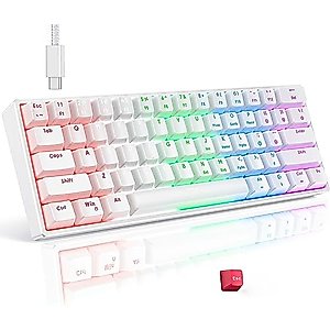 TECURS 60% Gaming Keyboard Mechanical Led Wired Keyboard Mini 61 Key Compact Gamer Keyboard Clicky with Blue Switch for Computer PC Laptop