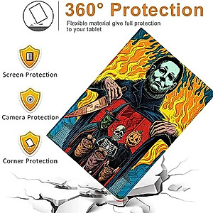 Cool Tablet Case for Samsung Galaxy Tab S6 Lite Case 10.4 Inch,Horror Movie Pattern Halloween Design Cases for Women Men, PU Leather Folio Xmas Back Cover Funda for Samsung Tab S6 Lite 2022/2020, Fire