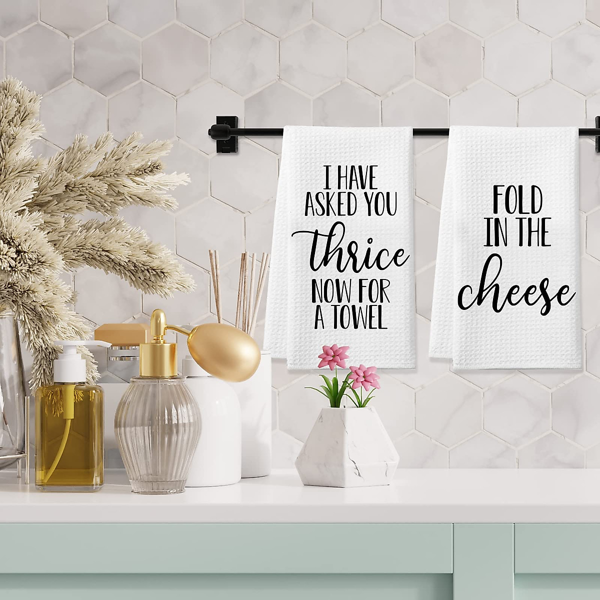 Saukore Fold in The Cheese Kitchen Towels, 2 Pack Waffle Weave Dish Towels TV Show Merchandise Gift, Funny Bathroom Hand Towels, Birthday Christmas Housewarming Gifts for SC Fans