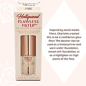 Charlotte Tilbury Mini Hollywood Flawless Filter, Travel Size, 2 Fair - Customizable Face Liquid Makeup Booster, Tinted Primer, Foundation, Highlighter, Moisturizer