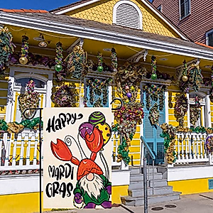 Baccessor Happy Mardi Gras Garden Flag 12x18 Inch Vertical Double Sided, Mardi Gras Gnome Boil Crawfish Fleur de Lis Small Yard Flag Holiday Carnival Celebration Party Yard Outdoor Decoration