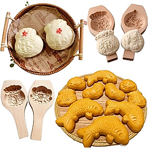 Wooden Cookie Molds Mooncake Mold Cookie Stamps for Baking Pie Press for Christmas Thanksgiving Birthday Mid Autumn Festival DIY（SHOU)