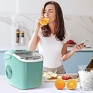 Portable Ice Maker Machine with Handle, 26lbs/24Hrs, 6Mins/9 Ice Cubes, Self-Cleaning with Basket/Scoop, Countertop Ice Makers for Home/Kitchen/Office(Green)
