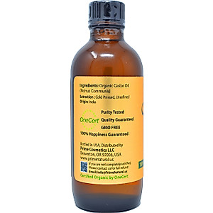 PRIME NATURAL Organic Castor Oil (4oz / 120ml) - USDA Certified Organic, Pure, Cold Pressed, Thick, Hexane Free - Stimulate Growth for Eyelashes, Eyebrows, Hair, Skin Moisturizer
