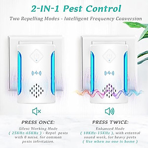 6 Packs Ultrasonic Pest & Insect Repeller, Upgraded Indoor Ultrasonic Repellent for Mosquitoes, Roaches, Flies, Mouse, Geckos, Spiders, Electronic Plug in Pest Control, 2 Mode Switching