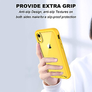 CellEver Clear Full Body Case for iPhone XR, Heavy Duty Protection with Anti-Slip TPU Bumper and [2 Tempered 9H Glass Screen Protectors] Shockproof Transparent Phone Cover 6.1 Inch (Yellow)