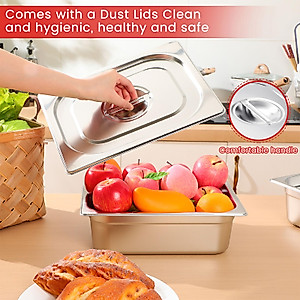 Thenshop 8 Set Stainless Steel Hotel Pans Steam Table Pan with Lids 4 inch 1/2 Half-Size Restaurant Pans Anti Steam Table Pan for Hotel Food Buffet Event Catering Supplies (Stylish)