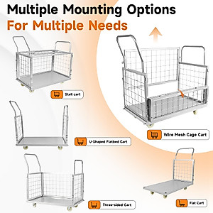 Platform Truck Cart with Cage,5IN1 Multi-Functional Cage Cart,Heavy Duty Flatbed Cart Load 2500LBS,40"×24" Push Cart for Laundry,Grocery, Storage