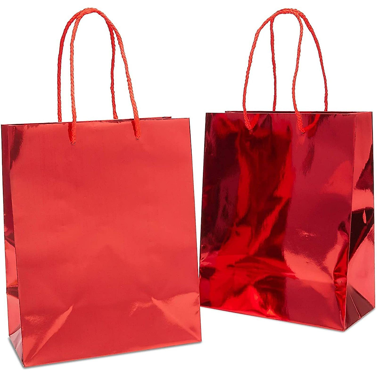Sparkle and Bash Red Metallic Medium Gift Bags with Handles for Weddings, Birthdays (9.25 x 8 x 4.25 in, 24 Pack)