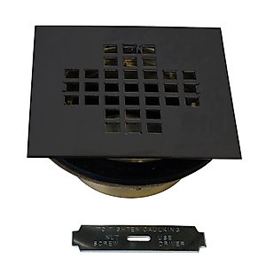 Westbrass D206BS-62 4-1/4" Square Grate Shower Drain Cover with 2" Brass Drain Pipe, Matte Black