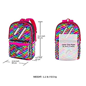 Flip Sequin Backpack for Girls Kids Kindergarten Elementary Middle School Bookbag Cute Spark Book Bags Teen Travel Outdoor Daypack Back Pack(Rainbow)