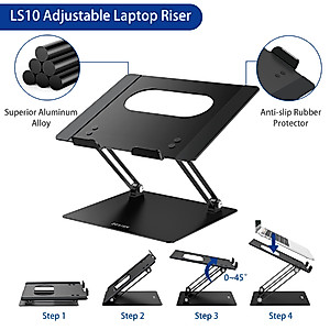 BESIGN LS10 Aluminum Laptop Stand, Ergonomic Adjustable Notebook Stand, Riser Holder Computer Stand Compatible with Air, Pro, Dell, HP, Lenovo More 10-14" Laptops, Black