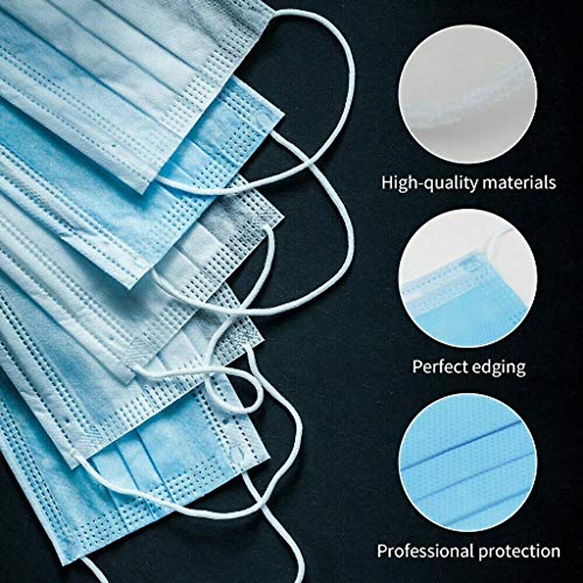 50 Pcs Disposable_Face with Elastic Earloop 3-ply Face Mouth Hygiene Protection Pads with Box, High Filtration and Ventilation Security (Blue- 50Pcs)