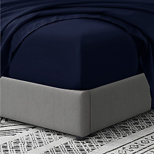 Cathay Home Twin Fitted Sheet - Double Brushed Ultra Soft – Wrinkle & Fade Resistant - 14" Standard Pocket Fitted Sheet Only - Good Fit for 12"-16" Deep Mattress (Twin, Navy)