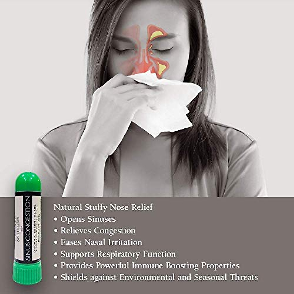 Sinus Relief Aromatherapy Nasal Inhaler - Relieves Severe Congestion, Pressure, Pain, Stuffy Nose - Open Sinuses & Breathe Right - Undiluted Organic Essential Oil Blend Diffuser Sniffer Stick