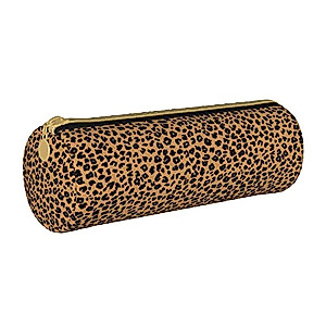 Leopard Pencil Case Pen Pouch Cylinder Small Carrying Box for Adult With Smooth Zipper Simple Durable Lightweight for Office Organizer Storage Bag