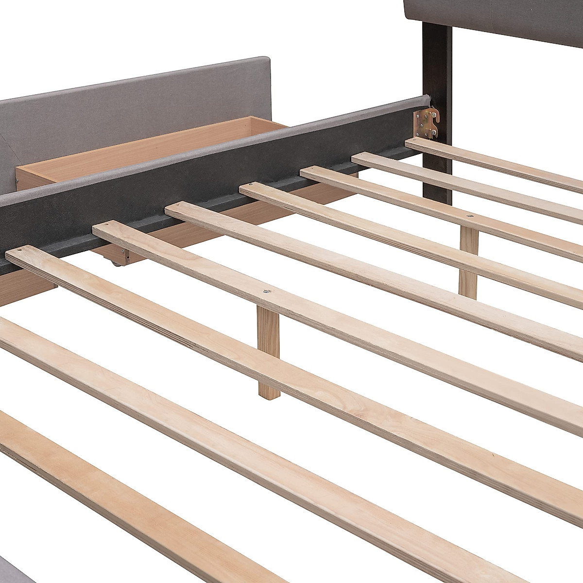 Bellemave Queen Size Platform Bed, Queen Linen Fabric Upholstered Platform Bed Frame with 2 Storage Drawers and 1 Twin XL Trundle, Ideal Bedroom Furniture, No Box Spring Needed (Light Gray)