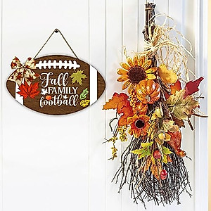Muroanmi Fall Welcome Sign for Front Door, Fall Family Football Sign, Farmhouse Front Door Signs Seasonal Rustic Wooden Home Sign Football Sports Lover Home Décor 12Inch