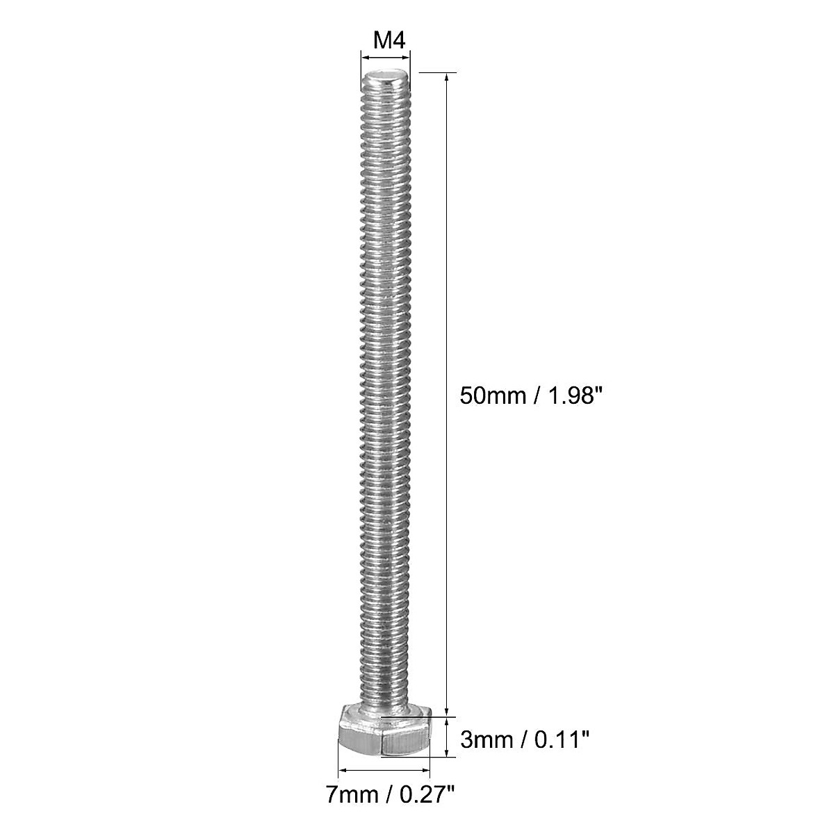 uxcell M4x50mm Hex Bolts 304 Stainless Steel Hexagon Screw Bolt 10pcs