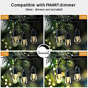 FMART LED Outdoor String Lights, 2*48FT(96FT Total) Hanging Lights Dimmable Commercial Grade UL ETL Listed Waterproof, 2X16 Sockets 2W 2700K Shatterproof Edison S14 Bulbs(2 Spare) Heavy Duty Lights
