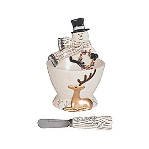Fitz and Floyd Wintry Woods Footed Bowl with Spreader, 2-Piece Set
