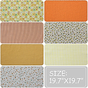 OZXCHIXU 7PCS/lot Yellow Series Floral Cotton Fabric,19.7X19.7 inches Quilting Patchwork Fabric Fat Quarter Bundles Fabric for Scrapbooking Cloth Sewing DIY Crafts Handmade Bags Pillows