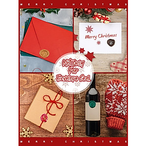 Christmas Wax Seal Stamp Kit Lanstics Wax Seal Stamp Brass Head, 200Pcs Sealing Wax Beads in 4 Colors, Wooden Hilt, Melting Spoon, Tea Candles for Cards Envelopes, Gift Packaging