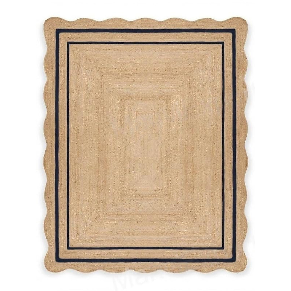 The Weaver House Jute Scalloped Rug – Bohemian Handwoven Decorative Custom Rug (9x11 ft, Black - BD1)