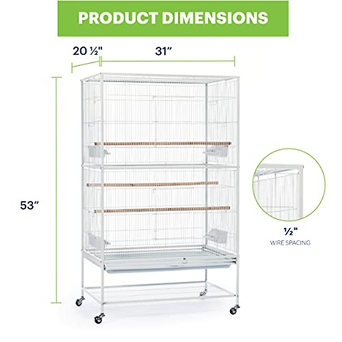 Prevue Pet Products Wrought Iron Flight Cage with Stand, Large Birdcage for Pets, Metal Cage Standing Birdcage, Chalk White
