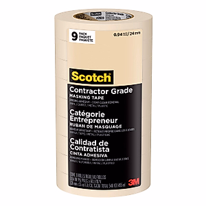 Scotch Contractor Grade Masking Tape, Tan, Tape for General Use, Multi-Surface Adhesive Tape, 0.94 Inches x 60.1 Yards, 9 Rolls