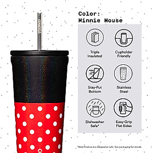 Corkcicle x Disney Minnie Mouse Cold Cup Insulated Tumbler with Lid and Straw, Polka Dot Red, 24 oz – Reusable Water Bottle Keeps Beverages Cold 12hrs, Hot 5hrs – Cupholder Friendly, Flexible Sip Lid