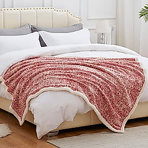 SE SOFTEXLY Sherpa Throw Blanket,Soft Blanket with 30% Wool and 70% Cotton for Winter,Fuzzy Cozy Thick Blanket,Warm Winter Blanket for Couch Bed Sofa (Red, 50" x 60")